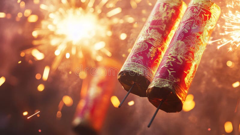Red and Gold Firecrackers with Sparklers at Night Stock Illustration ...