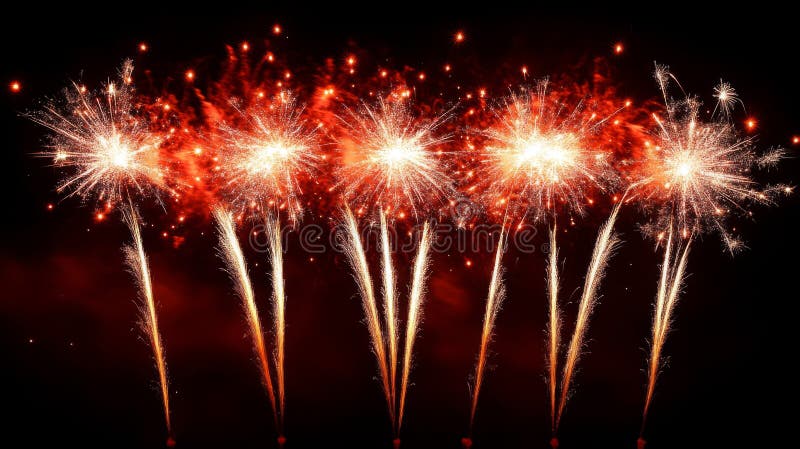 Red and Gold Fireworks Display at Night Stock Illustration ...