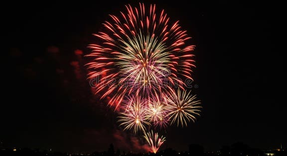 Red and Gold Fireworks Display at Night Stock Illustration ...