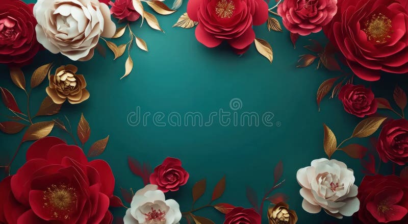 Red and Gold Floral Frame on the Wall Stock Image - Image of holiday ...