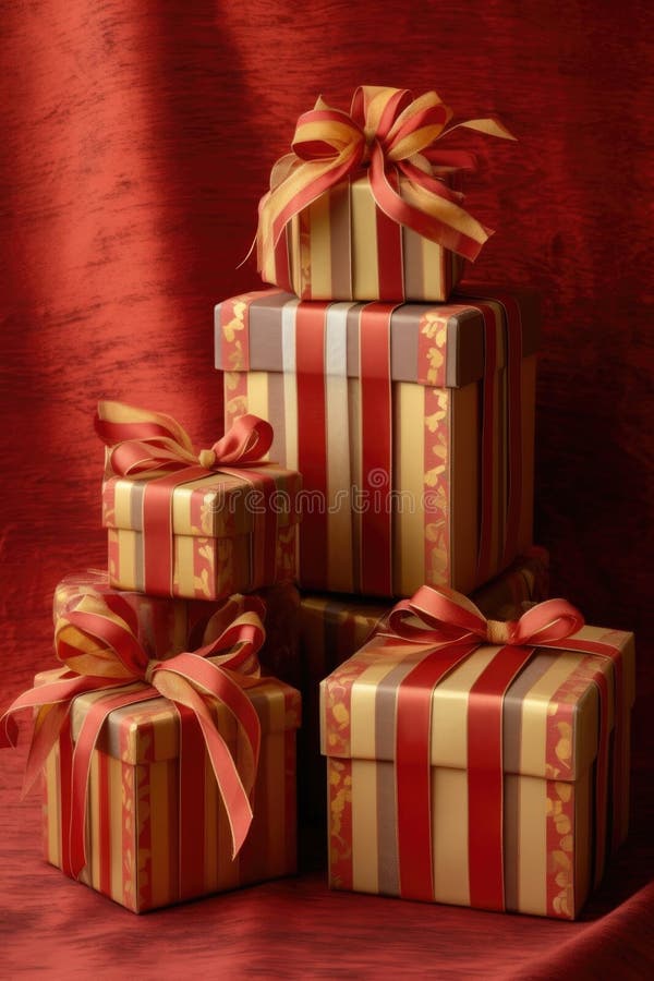 Red and Gold Gift Boxes with Festive Ribbons Stock Illustration ...