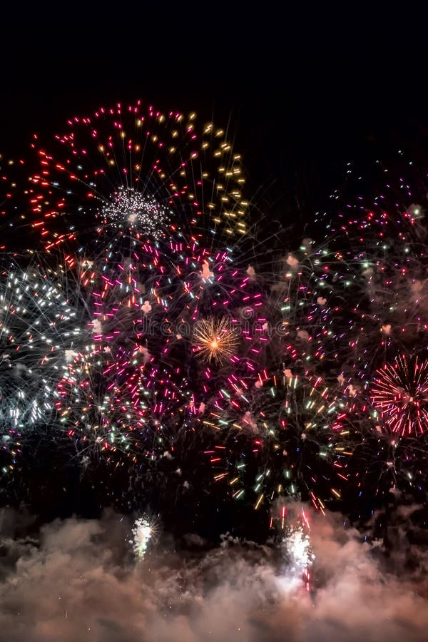 Red, Gold, Green and Blue Fireworks on Black Background. Stock Photo ...