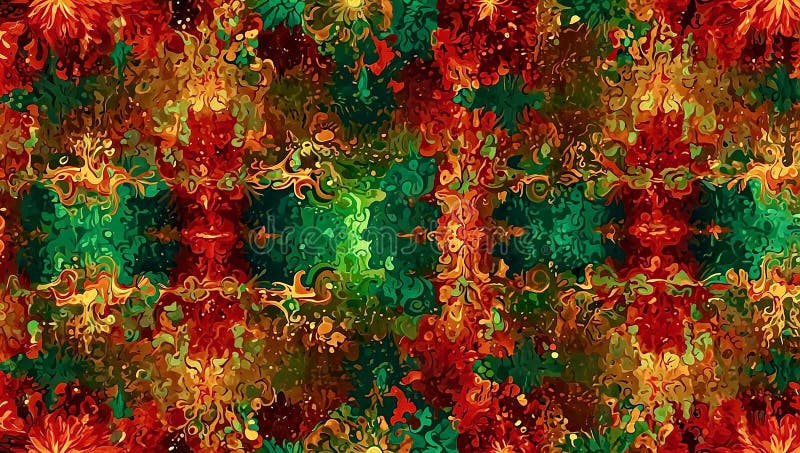 Red Gold and Green in a Random Pattern of Psychedelic Art Form. AI ...