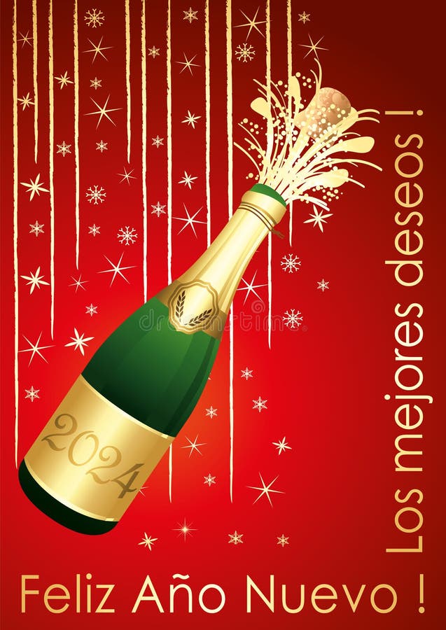 Red and Gold Happy New Year 2024 Greeting Card. Spanish Language ...