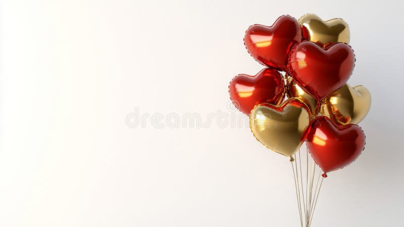 Red and Gold Heart Shaped Balloons Float Stock Illustration ...
