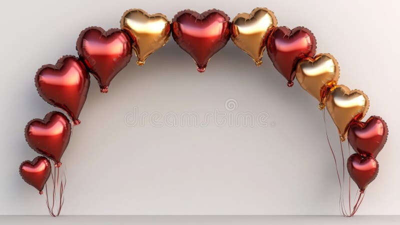 Red and Gold Heart Shaped Balloons Form an Arch Stock Illustration ...