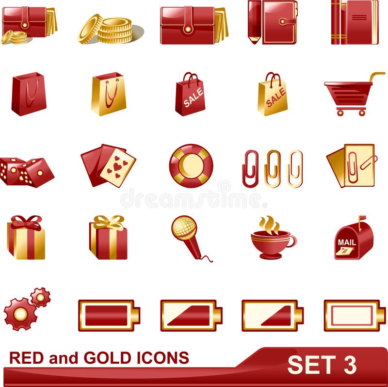 Red and gold icons set 4 stock vector. Illustration of disk - 12642594