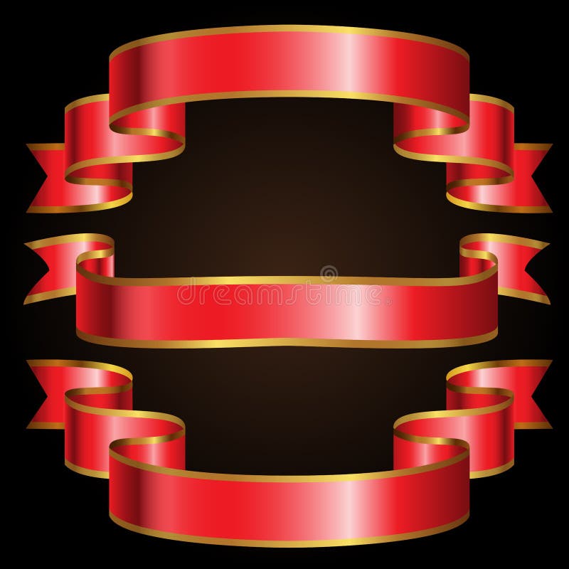 Gold Silver Line Ribbon Set on Black Background Vector. Stock Vector ...