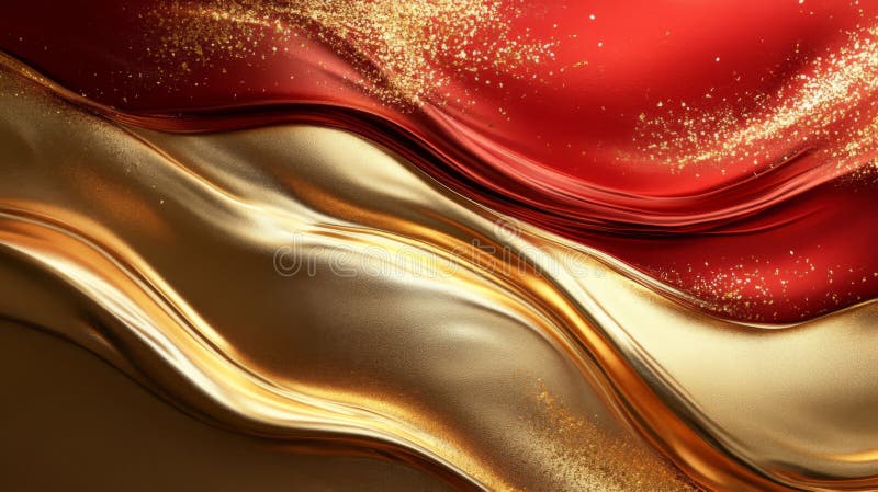 Red and Gold Metallic Waves Abstract Background Stock Illustration ...