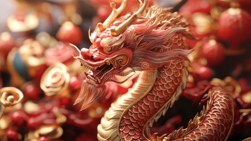 Red and Gold Ornate Dragon 3D Render Stock Illustration - Illustration ...