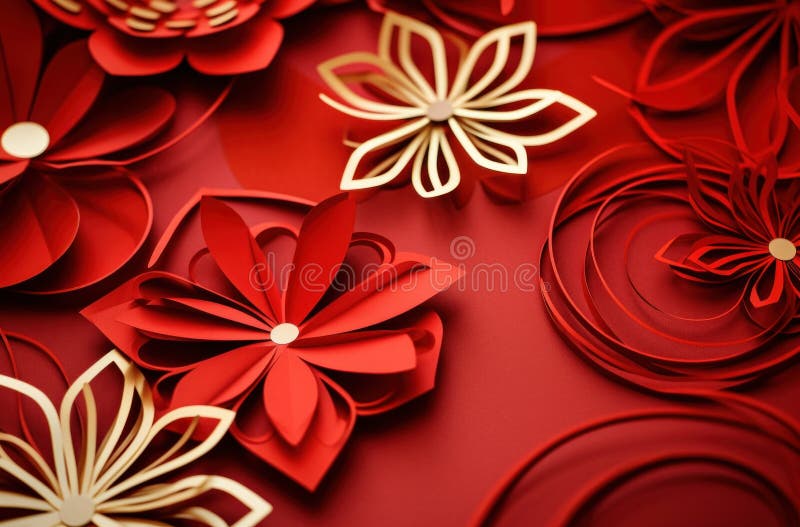 Red and Gold Paper Cutouts on Red Background, Stock Photo - Image of ...