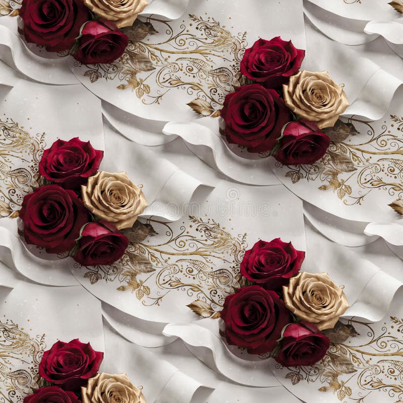 Red Gold Roses Pattern for Print Stock Illustration - Illustration of ...