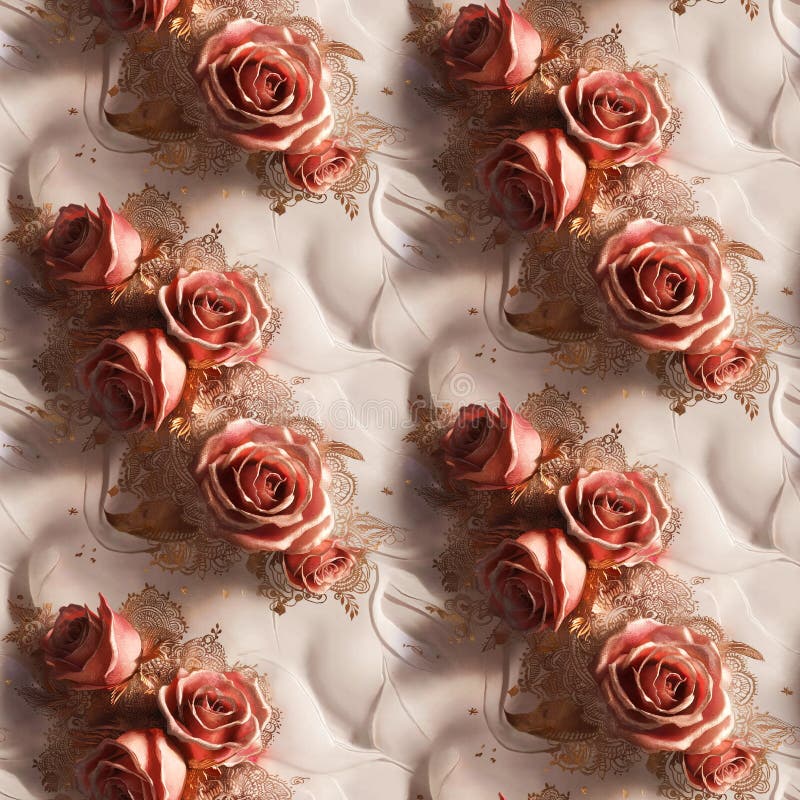 Red Gold Roses Pattern for Print Stock Illustration - Illustration of ...