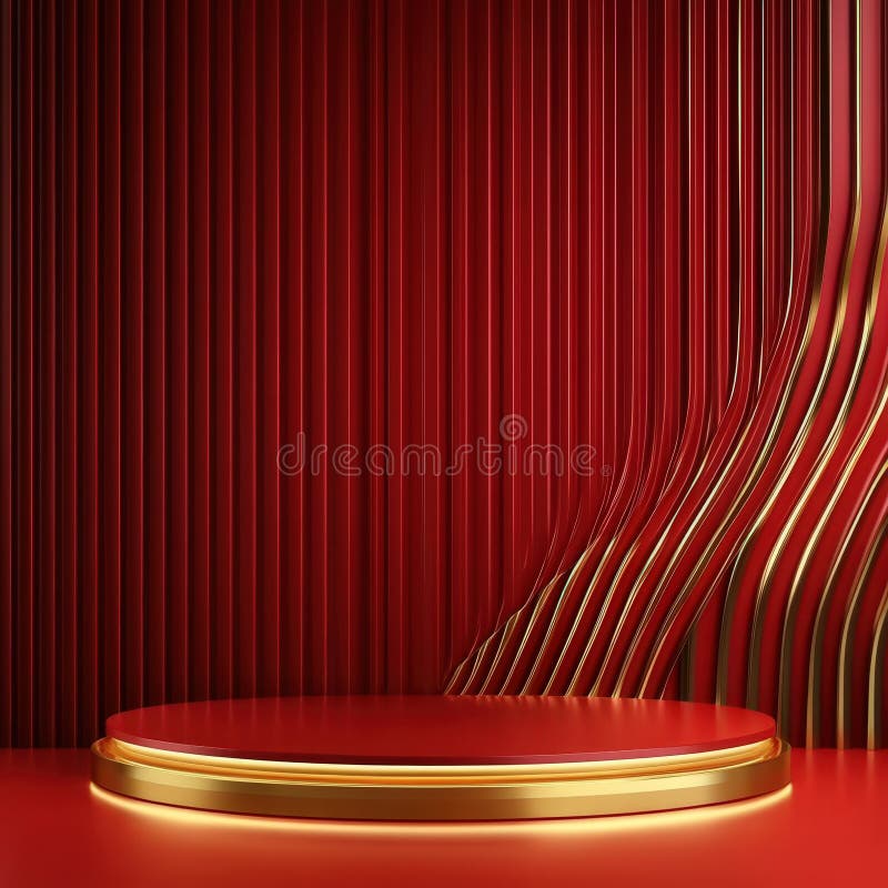 Red and Gold Stage with Abstract Background. Stock Illustration ...