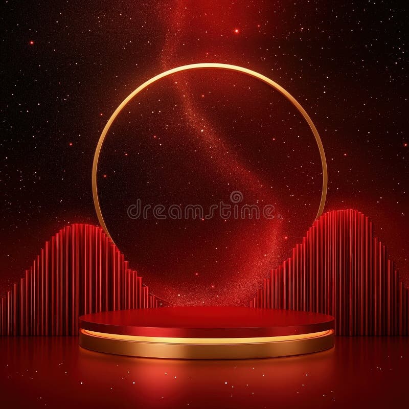 Red and Gold Stage with Circle and Glittering Background. Stock ...