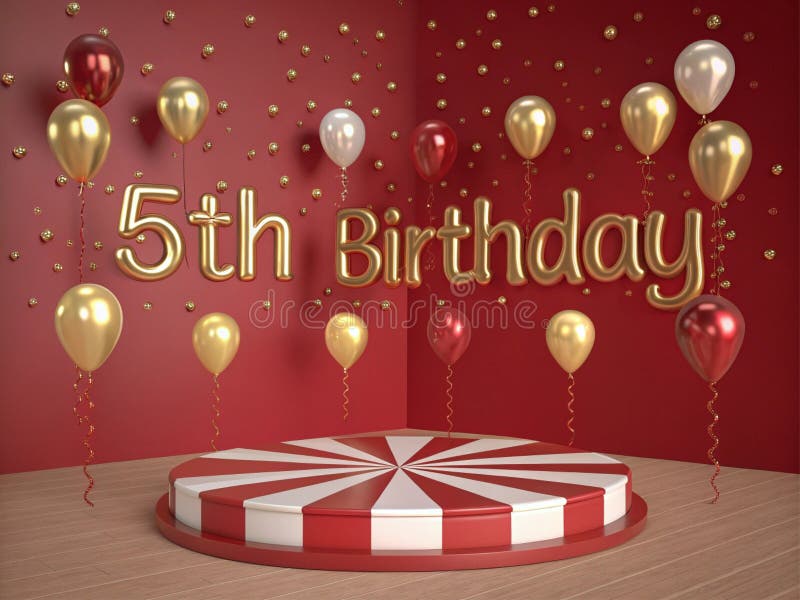 Red and Gold 5th Birthday stock illustration. Illustration of colorful ...