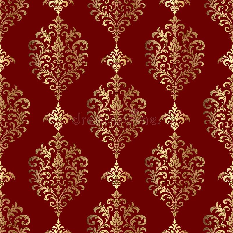 Red and Gold Vintage Damask Seamless Pattern Stock Illustration ...