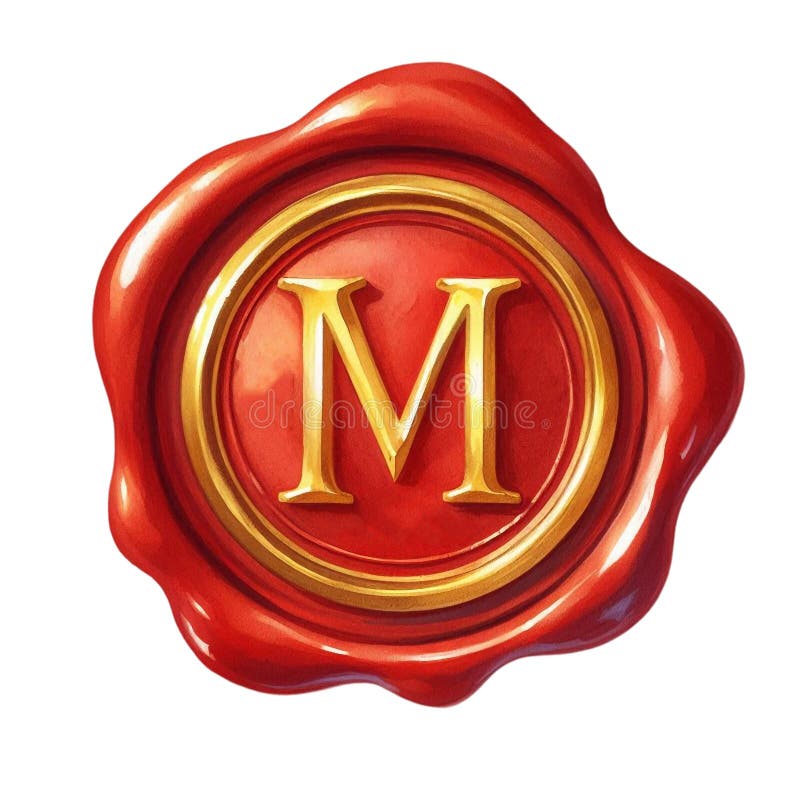 Red and Gold Wax Seal with Letter M Stock Illustration - Illustration ...