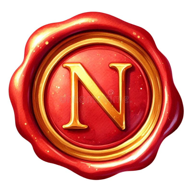Red and Gold Wax Seal with Letter N Stock Illustration - Illustration ...