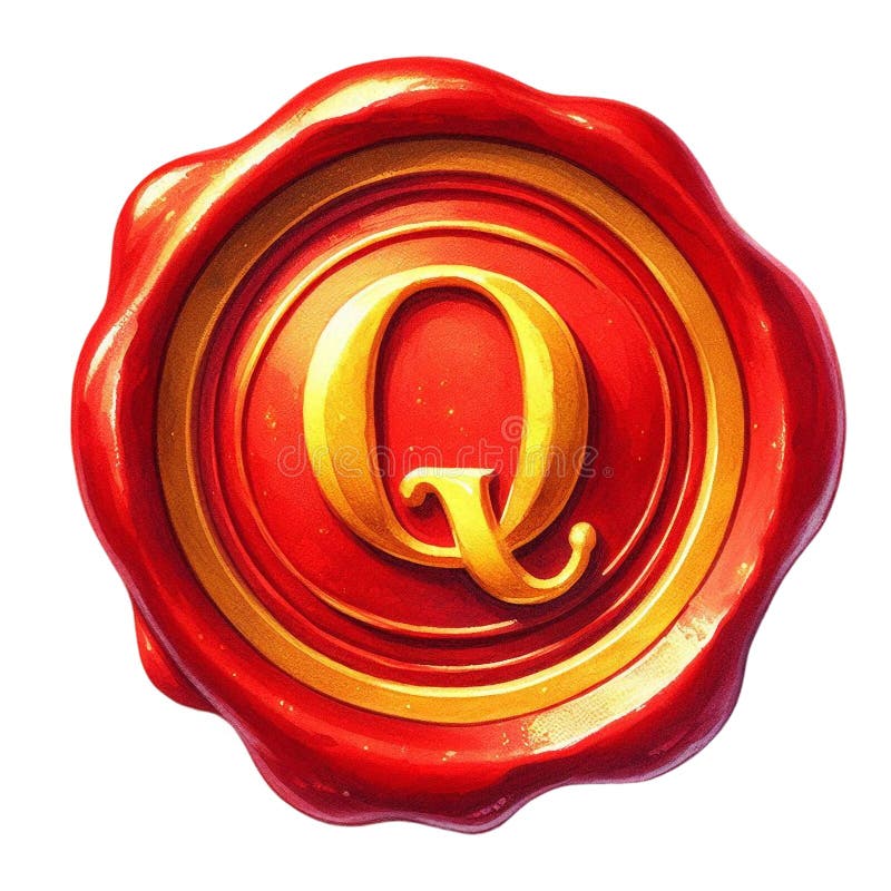 Red and Gold Wax Seal with Letter Q Stock Illustration - Illustration ...