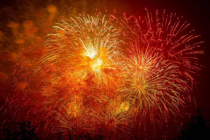 Red Golden Bright Sparks of Fireworks on the Black Sky Stock Image ...