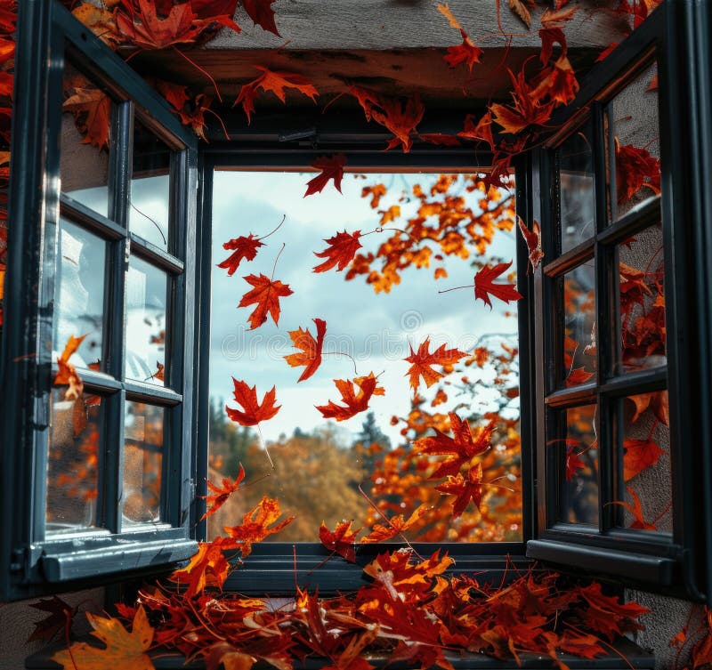 Red and Golden Colored Autumn Leaves Falling Down from a Tree Stock ...