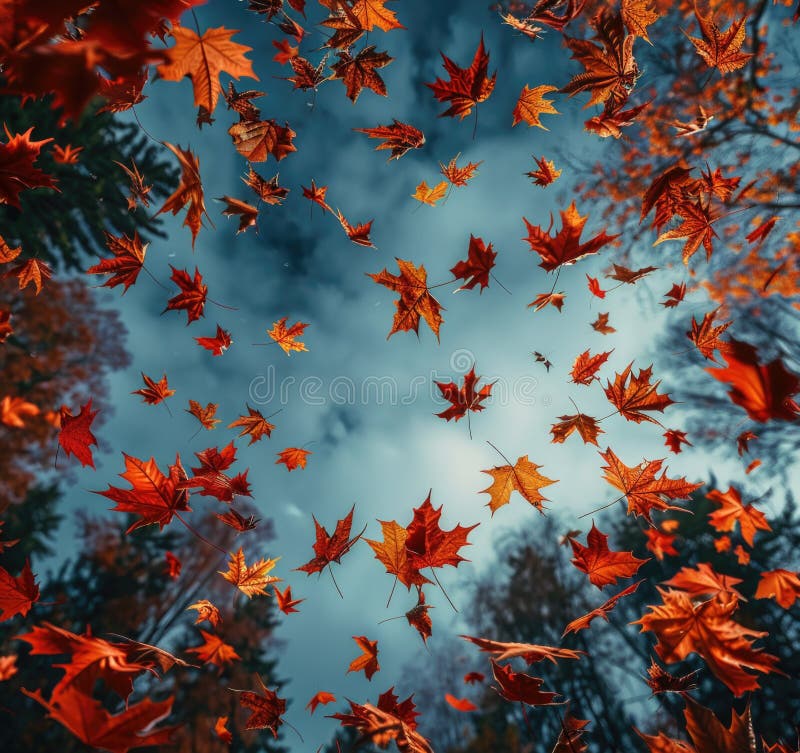 Red and Golden Colored Autumn Leaves Falling Down from a Tree Stock ...