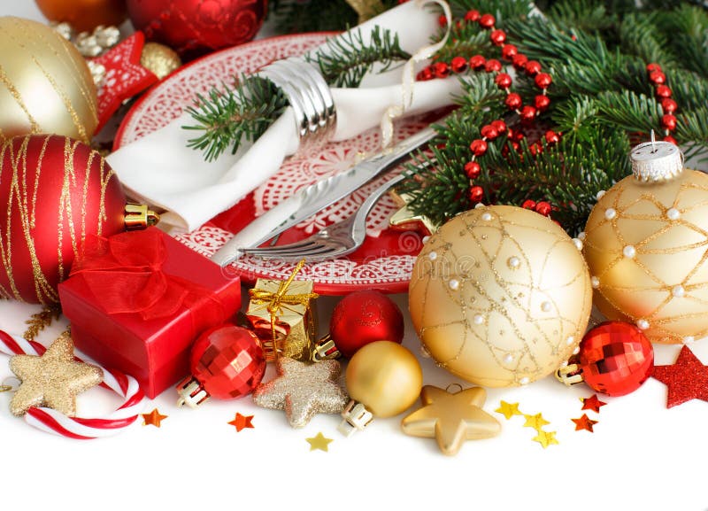 Red and Golden Festive Table Setting Stock Image - Image of closeup ...