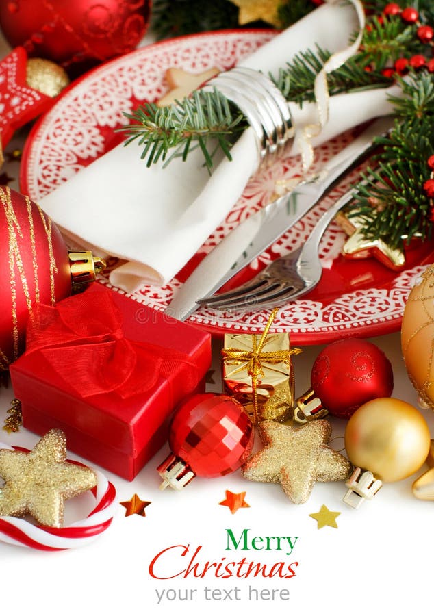 Red and Golden Festive Table Setting Stock Photo - Image of party, menu ...