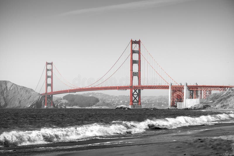 Red Golden Gate Bridge in San Francisco. Stock Image - Image of filter ...
