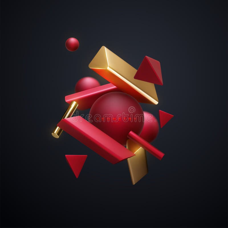 Red and Golden Geometric Shapes Cluster. Abstract Elegant Background ...