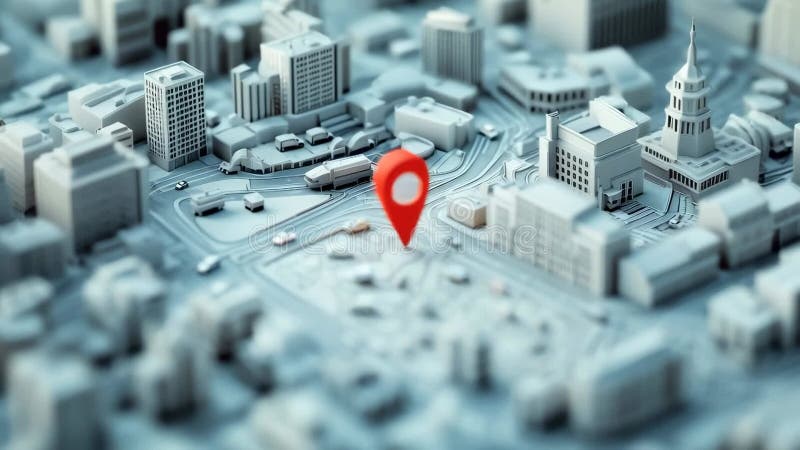 Red Gps Pin Locating Destination on 3d City Map in Slow Motion Stock ...