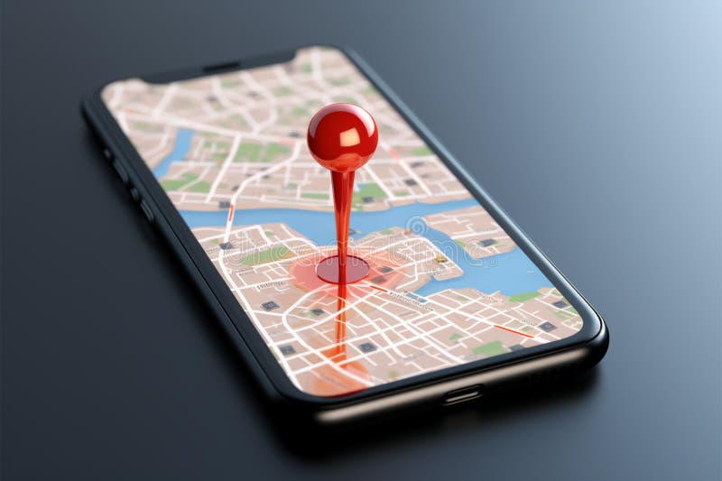 Red GPS Pin on a Smartphone Screen in 3D Rendering Stock Illustration ...