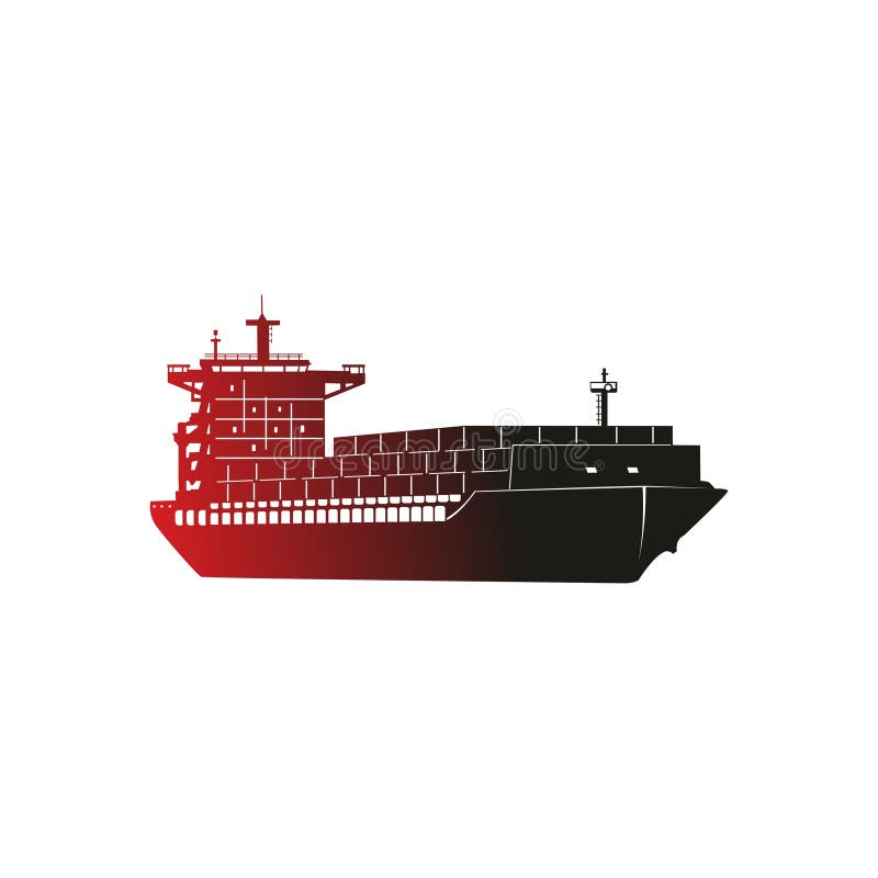 Red Gradient Container Ship Silhouette. Sea ??transportation Means Ship ...
