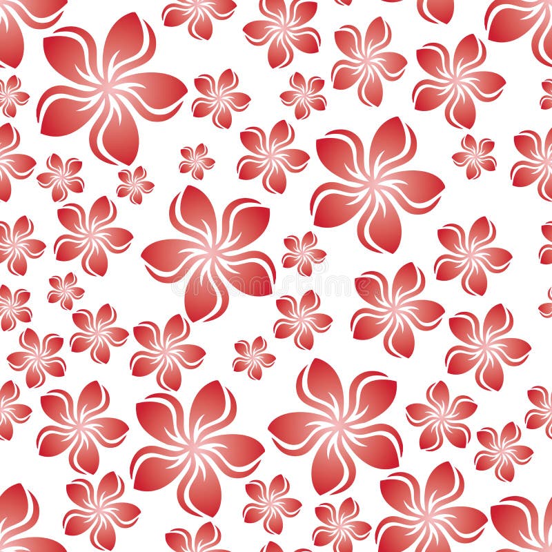Red Gradient Frangipani Flower on White Seamless Repeat Pattern ...