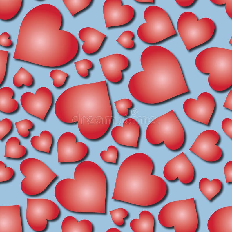 Red Gradient on Light Blue Random Love Heart Pattern Seamless Repeat ...