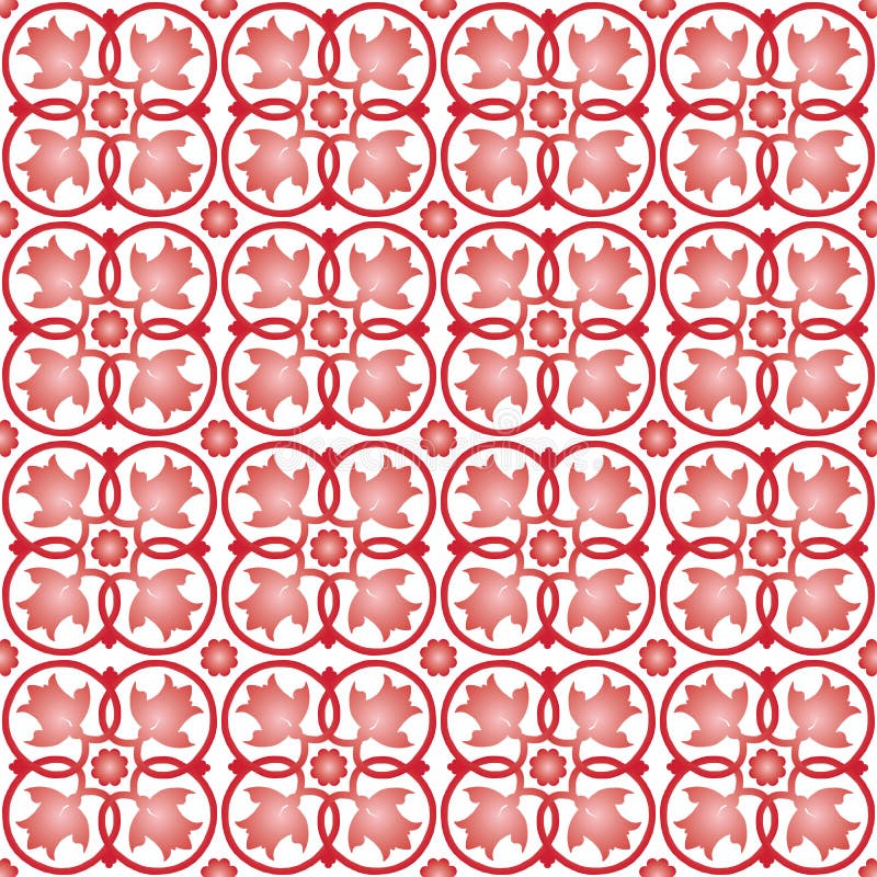 Red Gradient on White Ornate Flower and Circle Tile Art Deco Seamless ...