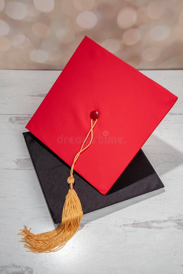 Red Graduation Cap with Gold Tassel Stock Image - Image of goal ...