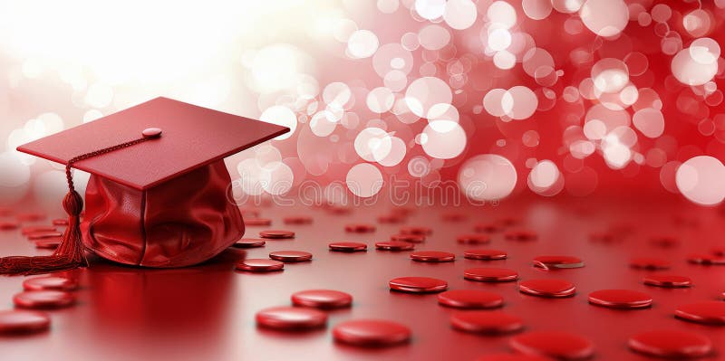 Red Graduation Cap on Table Stock Image - Image of success, learning ...