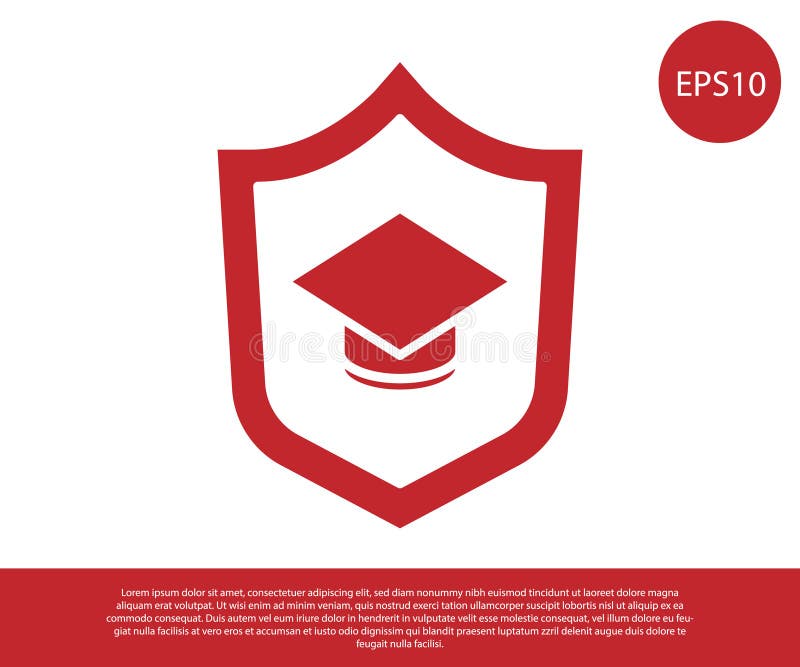 Red Graduation Cap with Shield Icon Isolated on White Background ...
