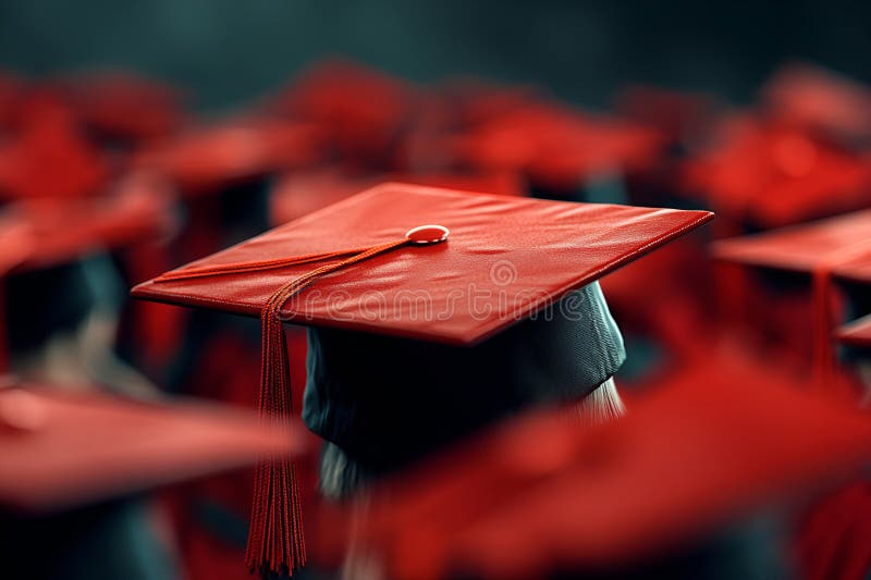 Red Graduation Caps in Focus at Ceremony Celebration Stock Illustration ...
