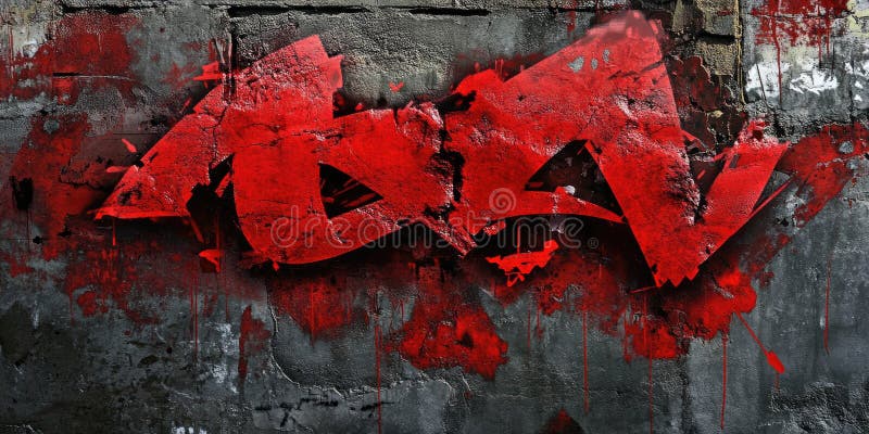 Red Graffiti on Textured Wall: Bold Lettering with Splatters on a ...