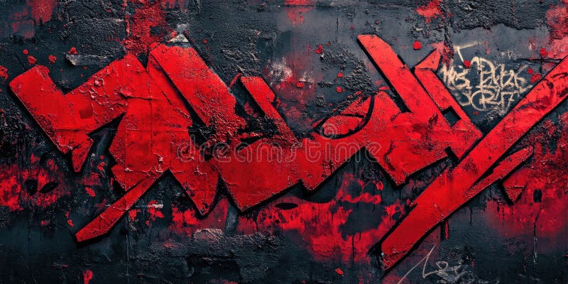 Red Graffiti on Textured Wall: Bold Lettering with Splatters on a ...