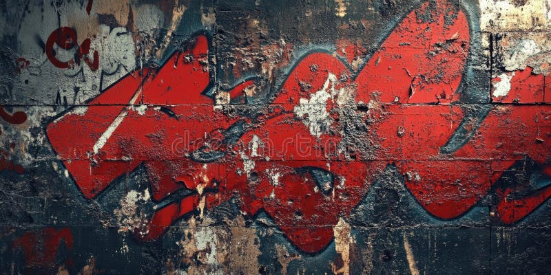 Red Graffiti on Textured Wall: Bold Lettering with Splatters on a ...
