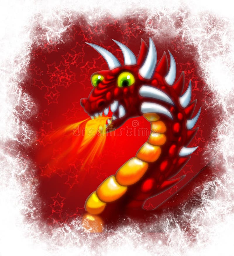 Red gragon with fire stock illustration. Illustration of jaws - 23565755