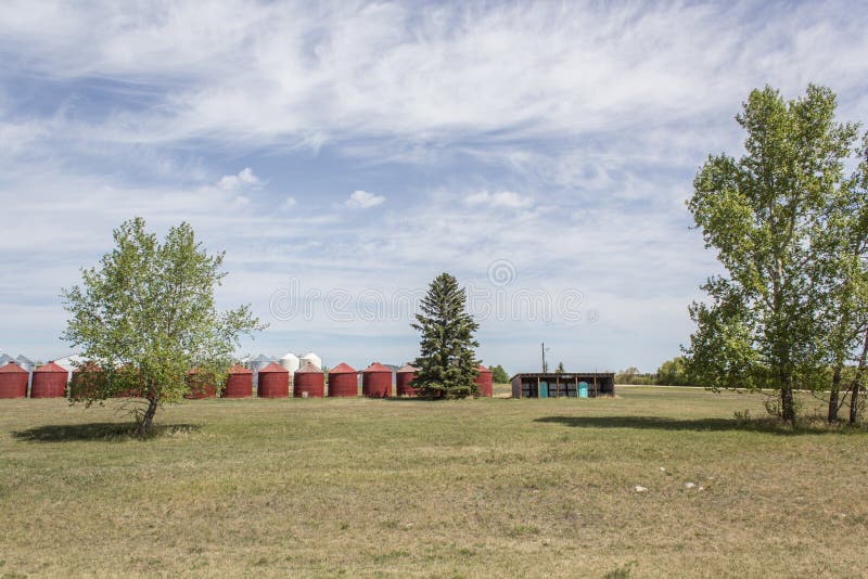 Red grain bins stock image. Image of wood, trees, agriculture - 54917807