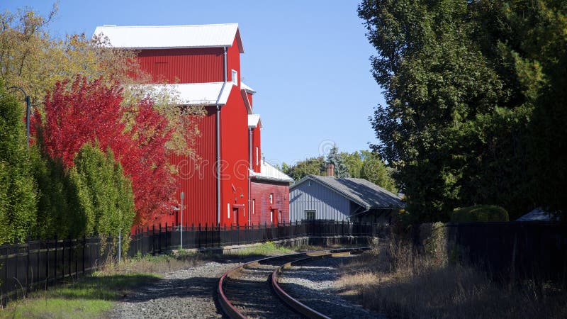 Red Grain Silo in the Railway Station Stock Photo - Image of scenery ...