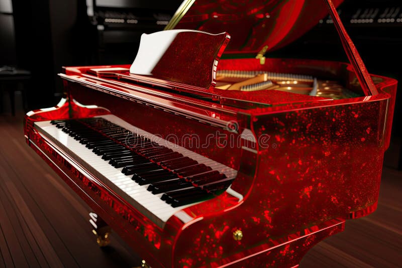 Red Grand Piano on a Wooden Table. Generative AI Stock Illustration ...
