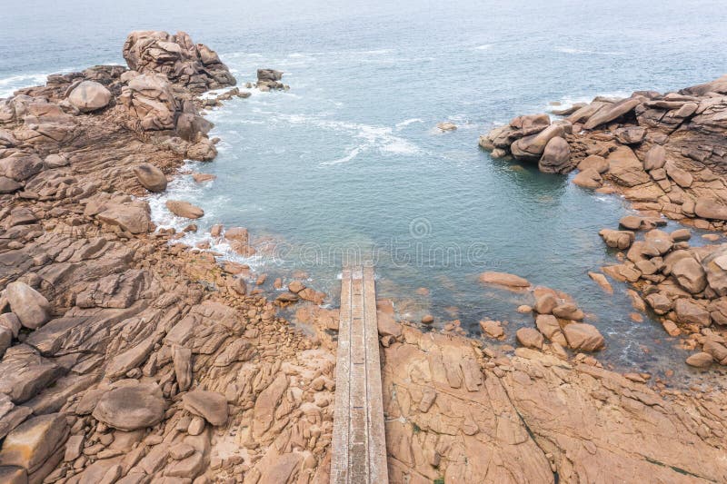 Red Granite Coast Landscape in France Stock Photo - Image of geological ...