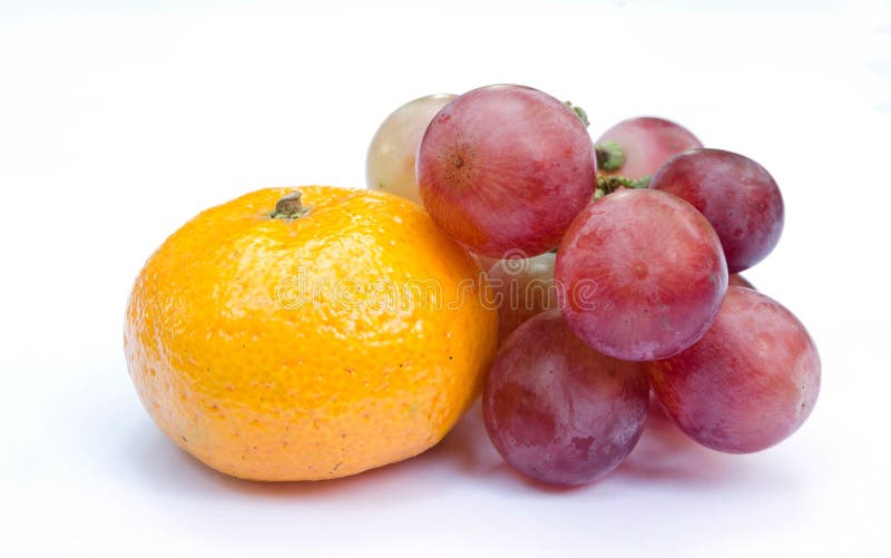 Red Grape and Orange Isolated on White Stock Photo - Image of ...
